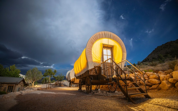 Authentic Conestoga Wagon Overnight Stay at Bar 10 Ranch