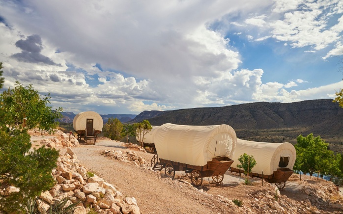 Authentic Conestoga Wagon Overnight Stay at Bar 10 Ranch